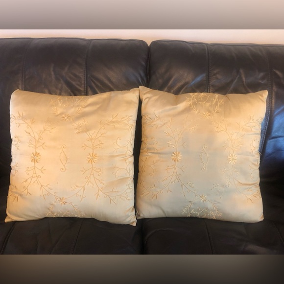 Accents | 2 Embroidered Raw Silk Decorative Throw Pillowsgold 16 X 16 ...